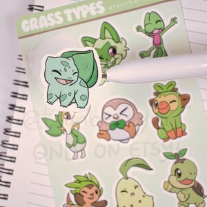 Pokemon - Grass Starters Sticker Sheet, Kawaii, Water Resistant Bujo ...