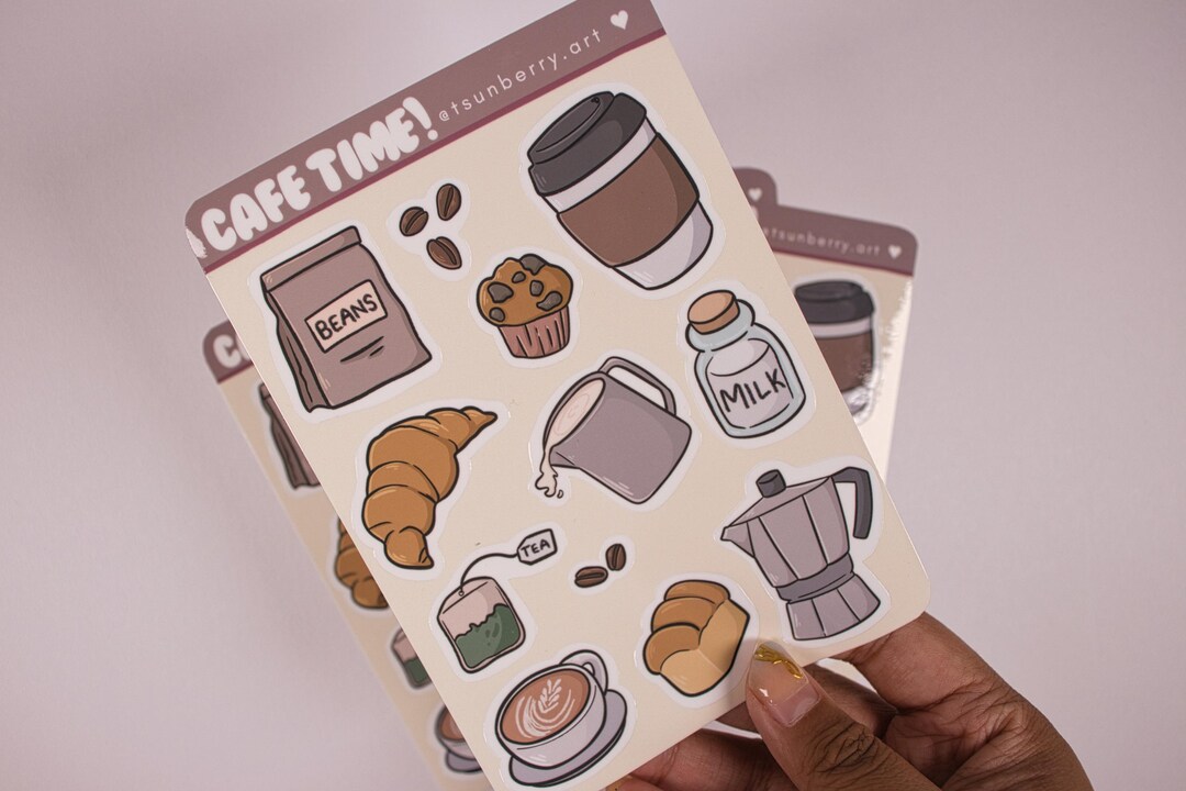 Cafe Time Sticker Sheet, Kawaii, Water Resistant Bujo for Bullet Journal, Planner, Scrapbook ...