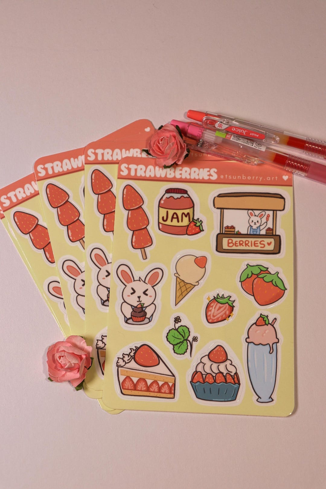 Strawberry Bunny Sticker Sheet, Kawaii, Water Resistant Bujo for Bullet ...