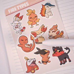 Pokemon - Fire Starters Sticker Sheet, Kawaii, Water Resistant Bujo for ...