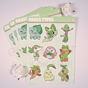 Pokemon - Grass Starters Sticker Sheet, Kawaii, Water Resistant Bujo ...