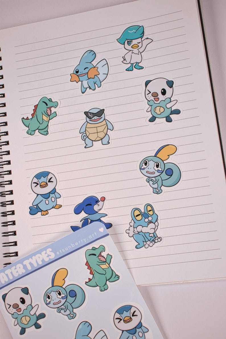Pokemon Water Starters Sticker Sheet, Kawaii, Water Resistant Bujo for ...