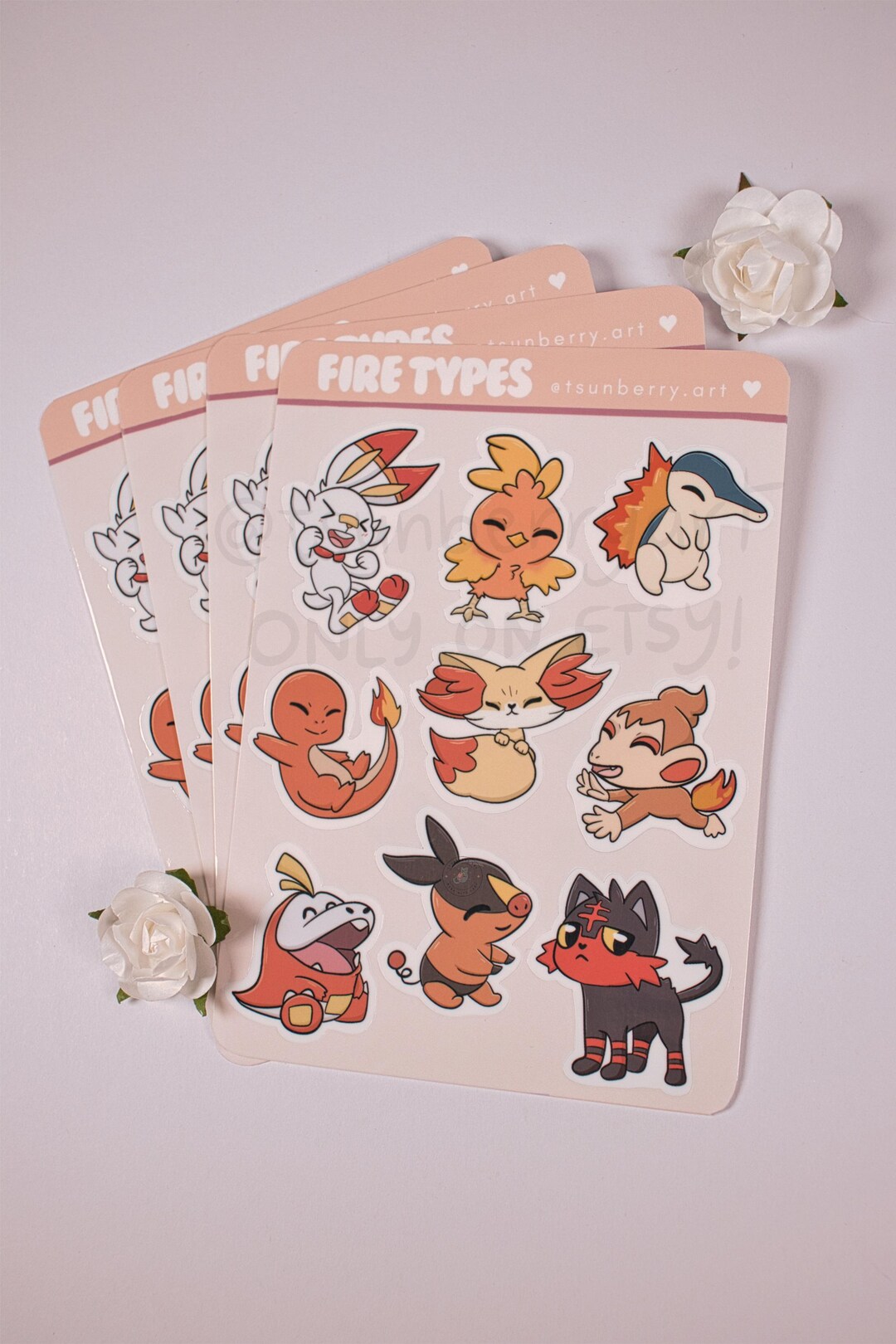 Pokemon - Fire Starters Sticker Sheet, Kawaii, Water Resistant Bujo for ...
