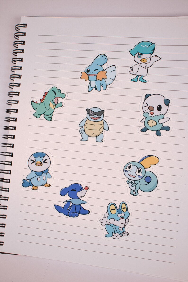 Pokemon Water Starters Sticker Sheet, Kawaii, Water Resistant Bujo for ...