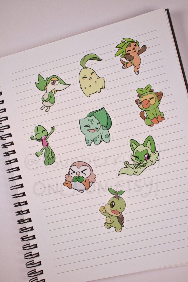 Pokemon - Grass Starters Sticker Sheet, Kawaii, Water Resistant Bujo ...