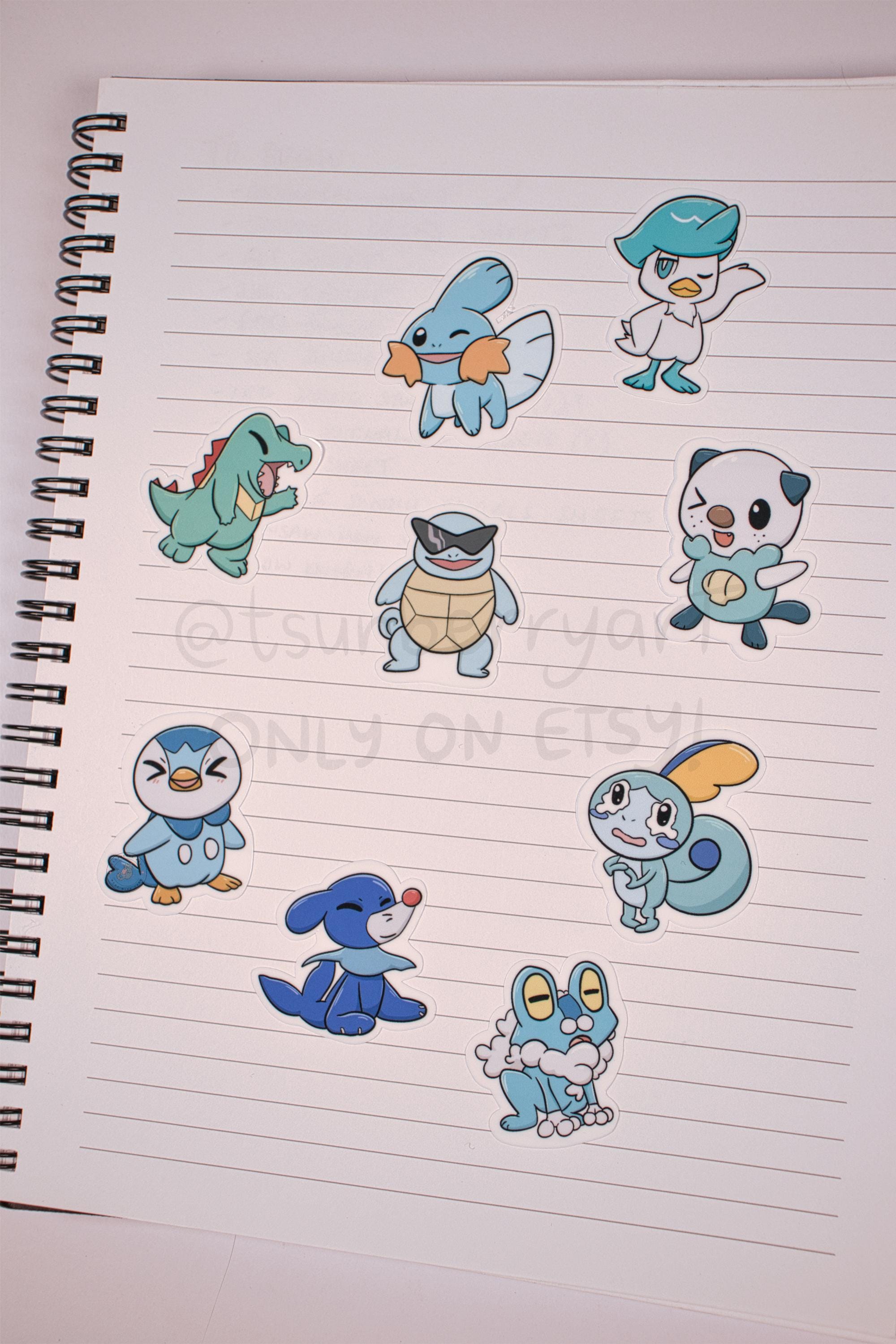 Pokemon - Water Starters Sticker Sheet, Kawaii, Water Resistant Bujo ...
