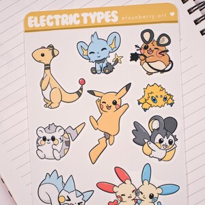 Pokemon - Electric Type Sticker Sheet, Kawaii, Water Resistant Bujo for ...
