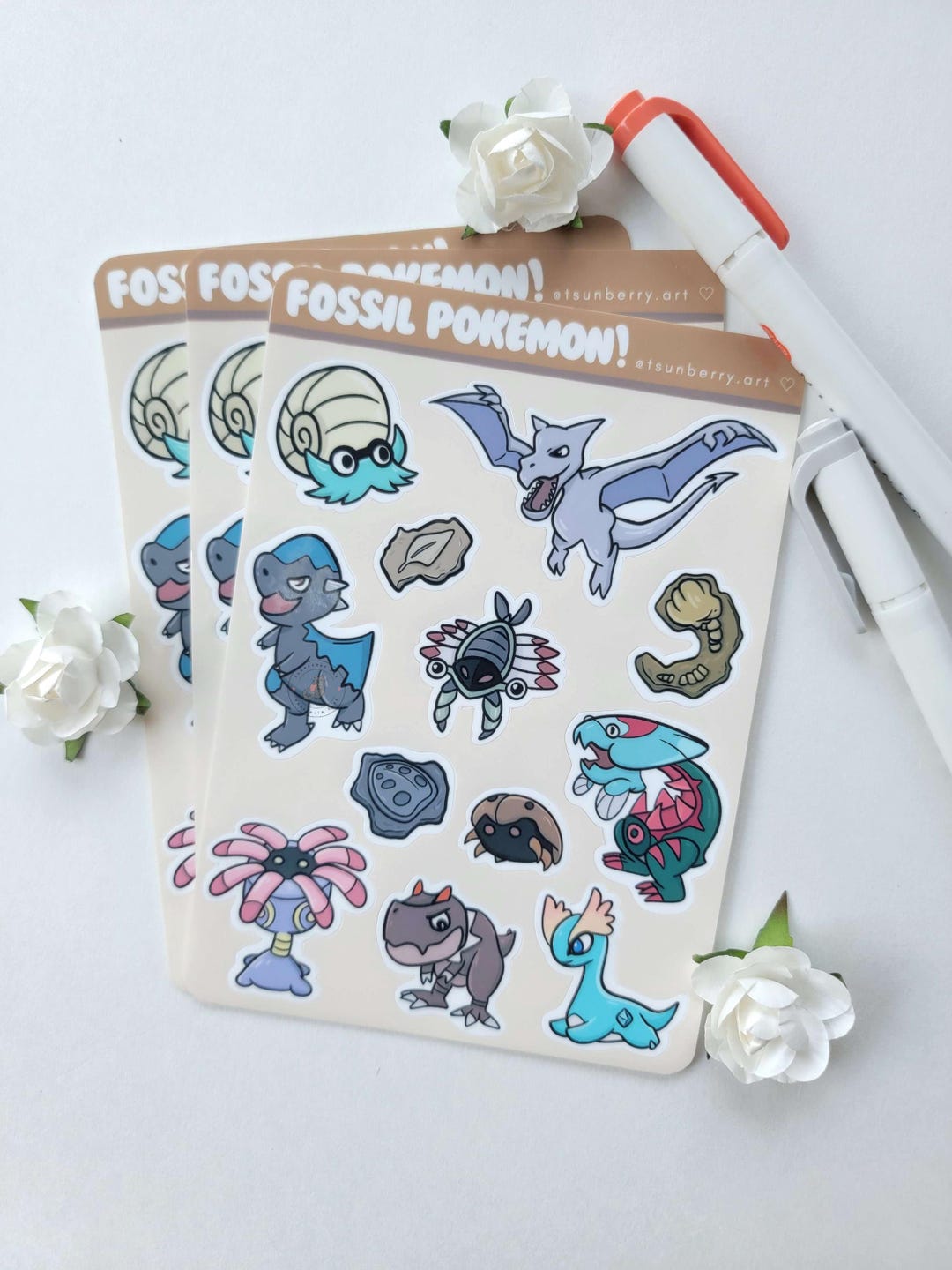 Pokemon - Fossil Type Sticker Sheet, Kawaii, Water Resistant Bujo for ...