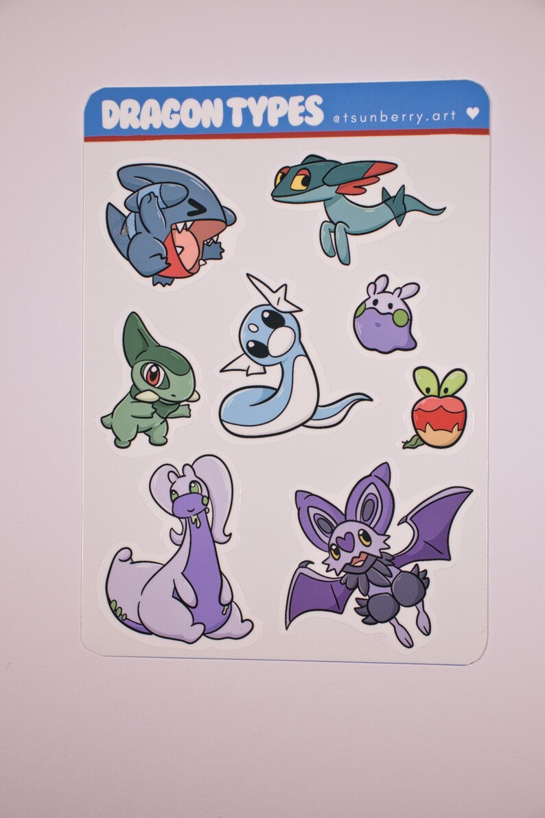 Pokemon - Dragon Type Sticker Sheet, Kawaii, Water Resistant Bujo for ...