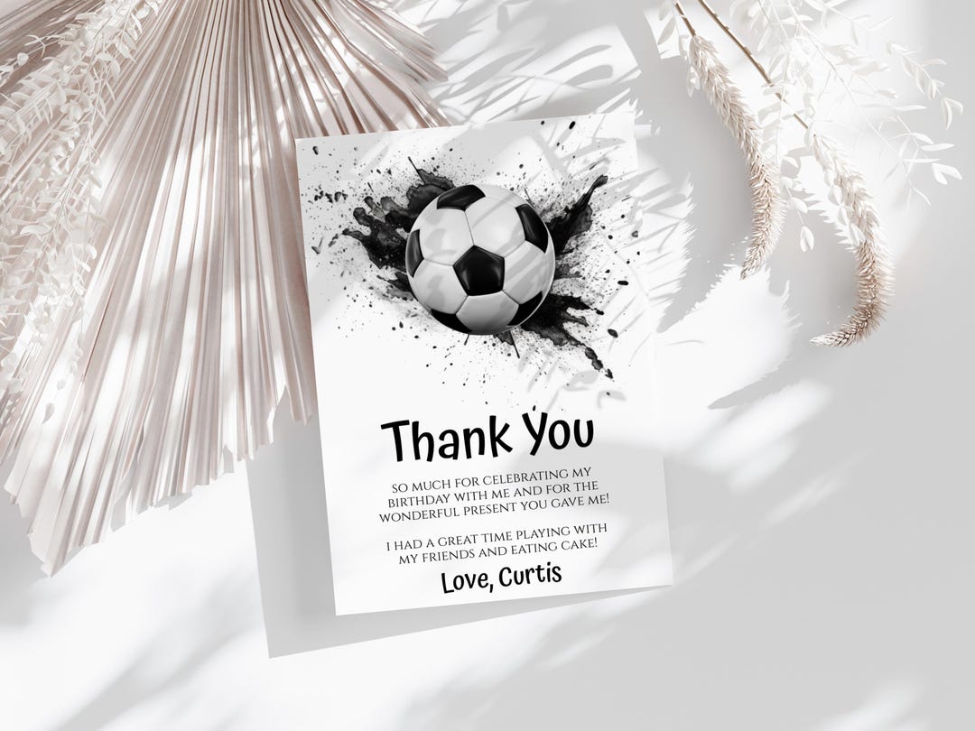 Editable Soccer Birthday Thank You Card: Football Party, Editable ...