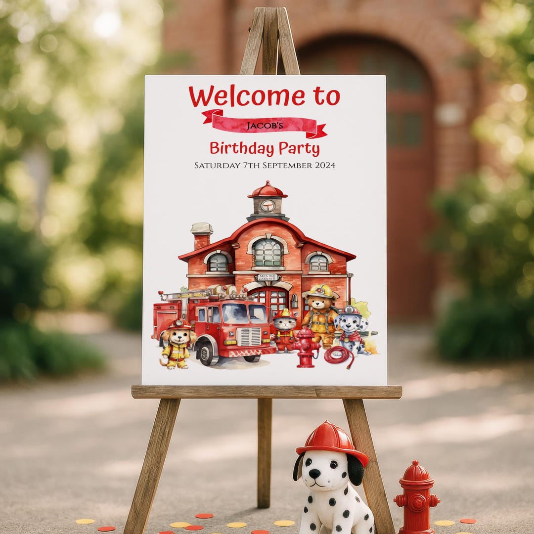 Fireman Birthday Welcome Sign: Fire Truck Party Decor (digital Download ...