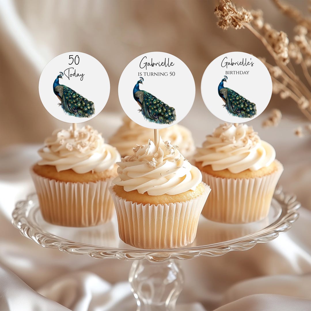 Peacock Birthday Party Cupcake Toppers, 2 Inch Circle Toppers, Adult ...