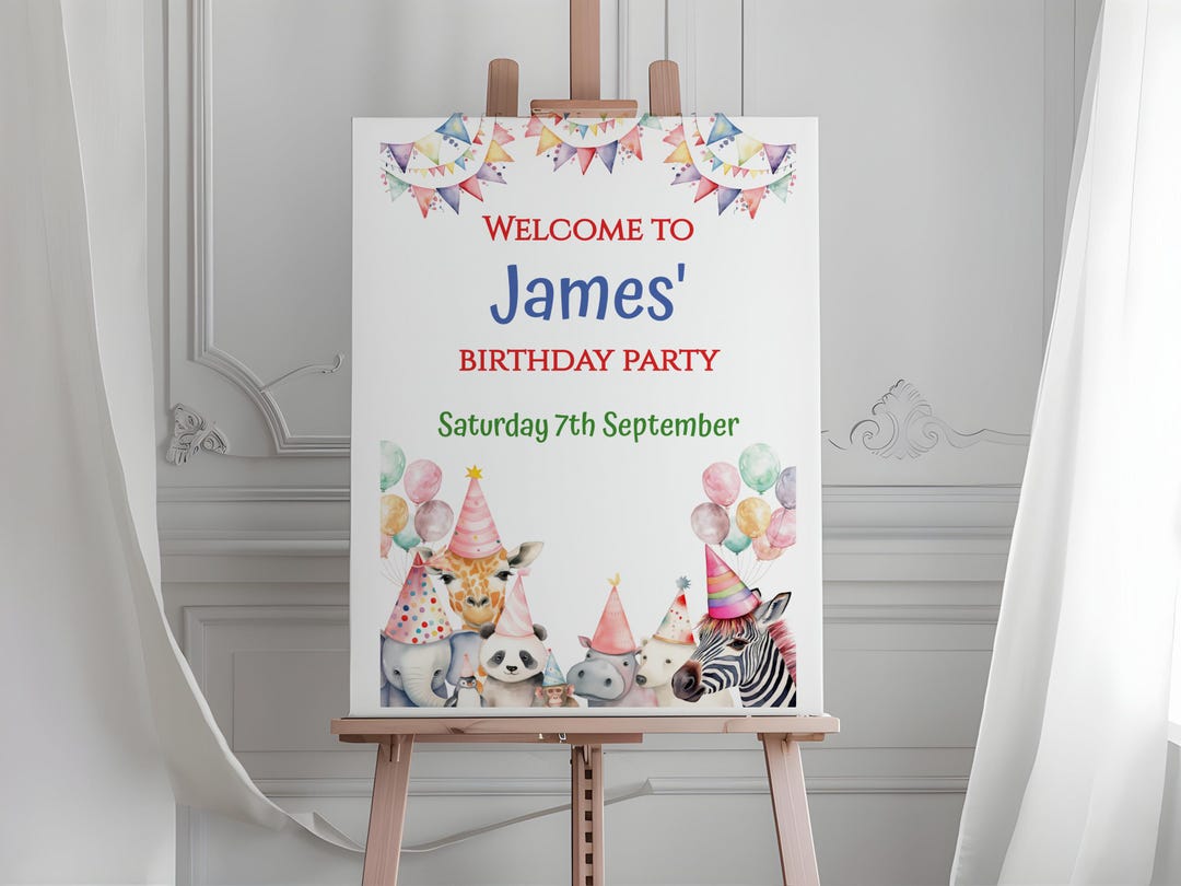 Editable Zoo Animals Welcome Sign: Gender Neutral Birthday Party ...