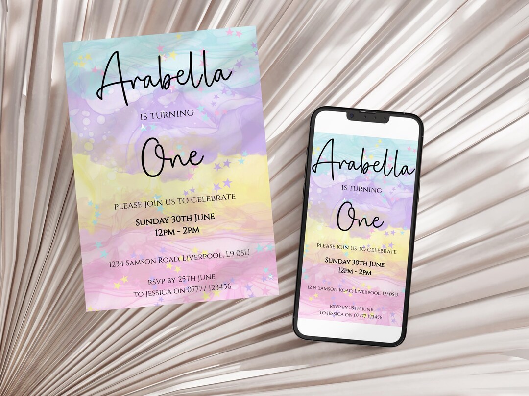 Multicolour Girl Birthday Party Invitation: Editable Template (digital ...