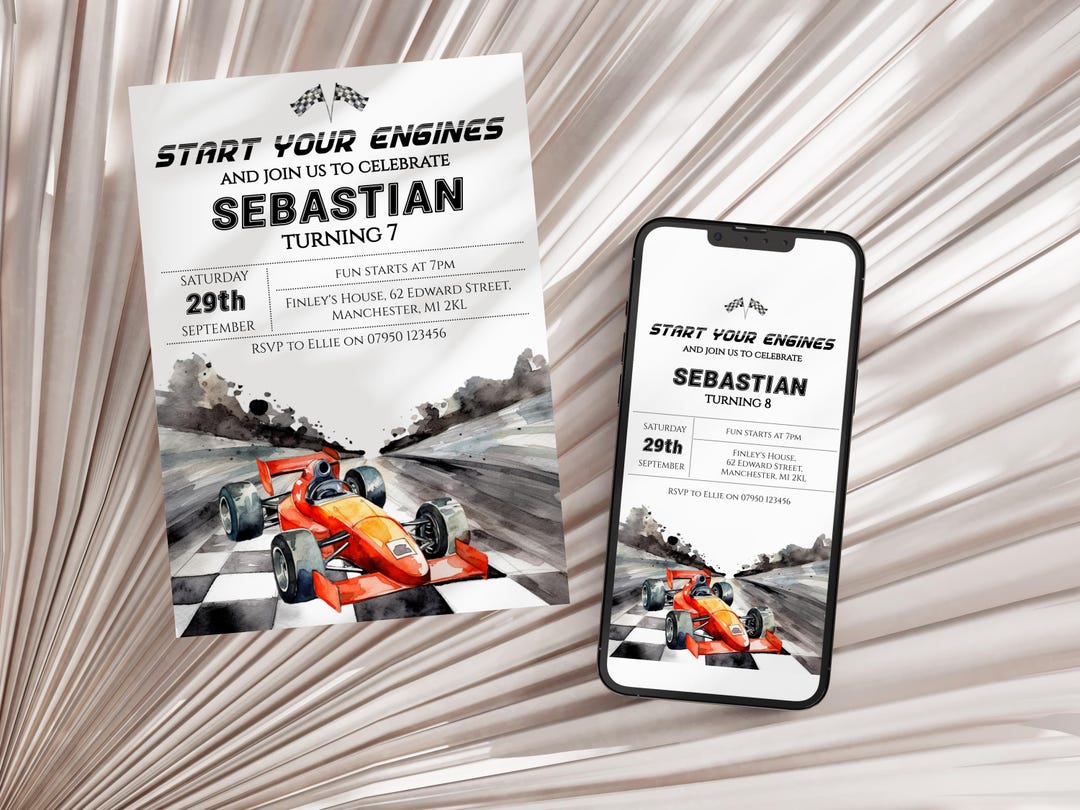 Red Race Car Birthday Party Invitation, Birthday Party, Boy Racer, Girl ...