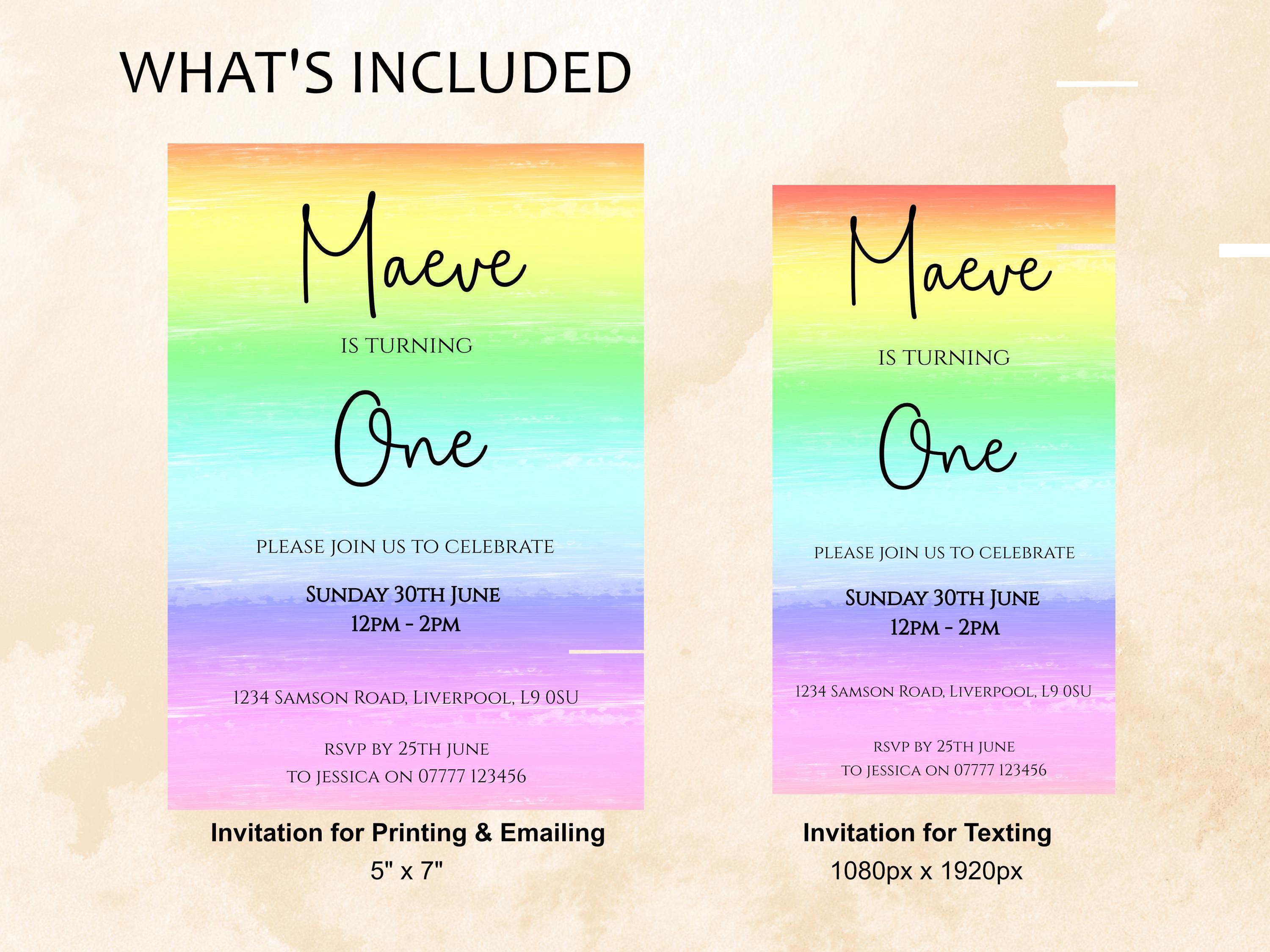 Multicolour Birthday Party Invitation, Girl Birthday Party Invite ...