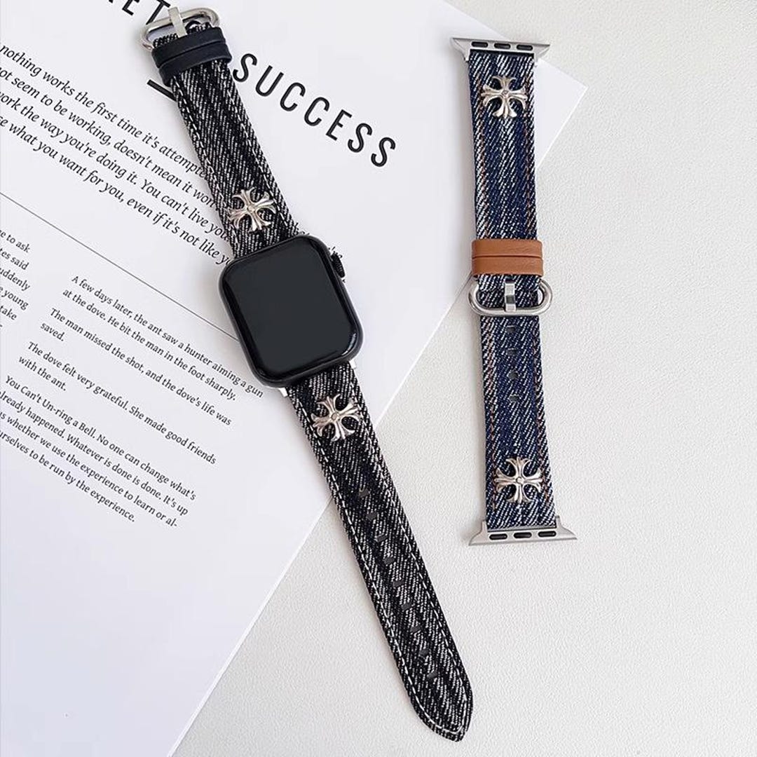 Gothic Punk Cross Denim Watch Band for Apple Watch, Silver Cross Iwatch ...