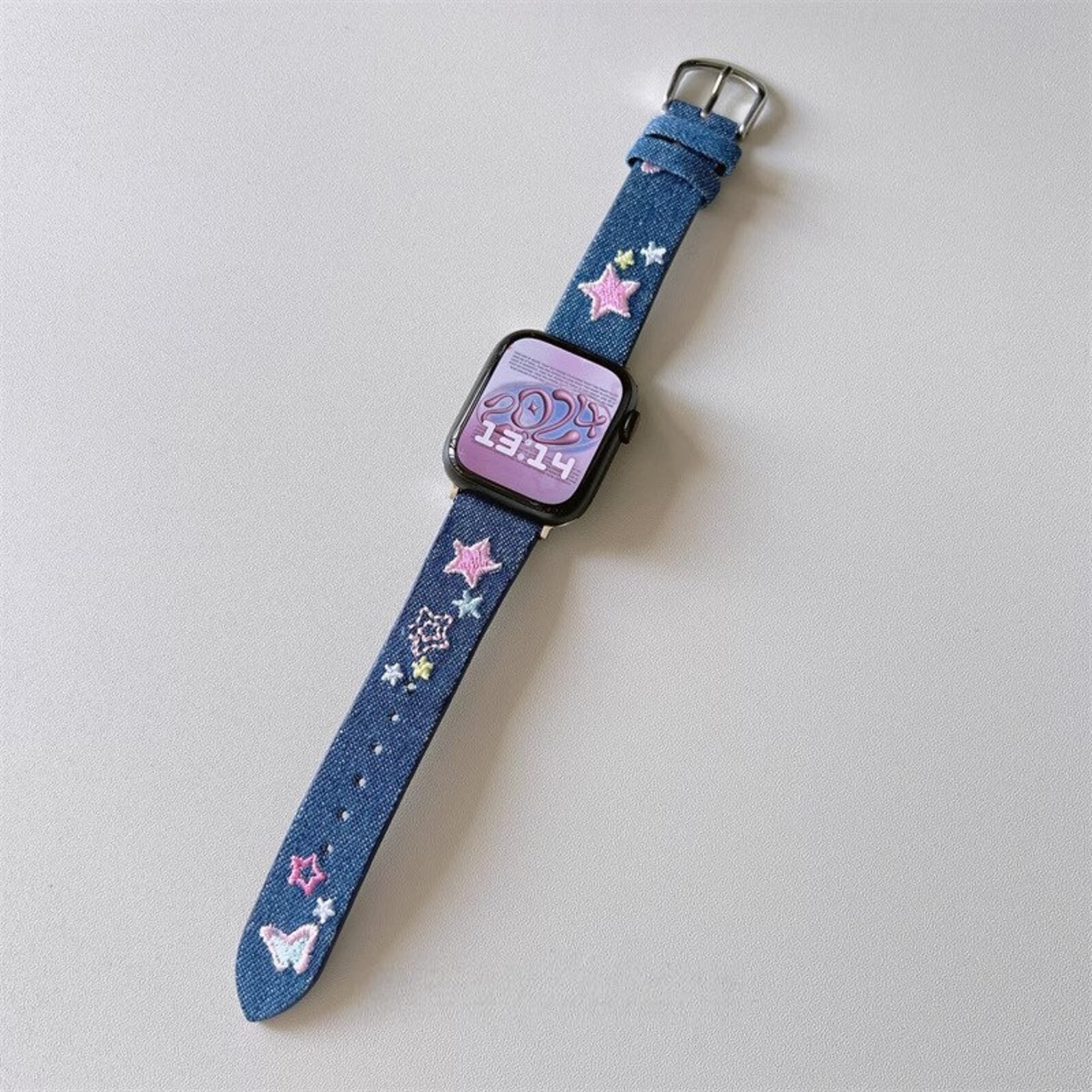 Y2K Style Embroidered Denim Watch Band, Cute Playful Music Star Pac-man ...