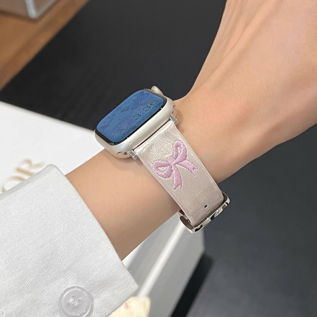 Holographic Embroidered Bow Watch Band, Cute Coquette Girly Pastel ...