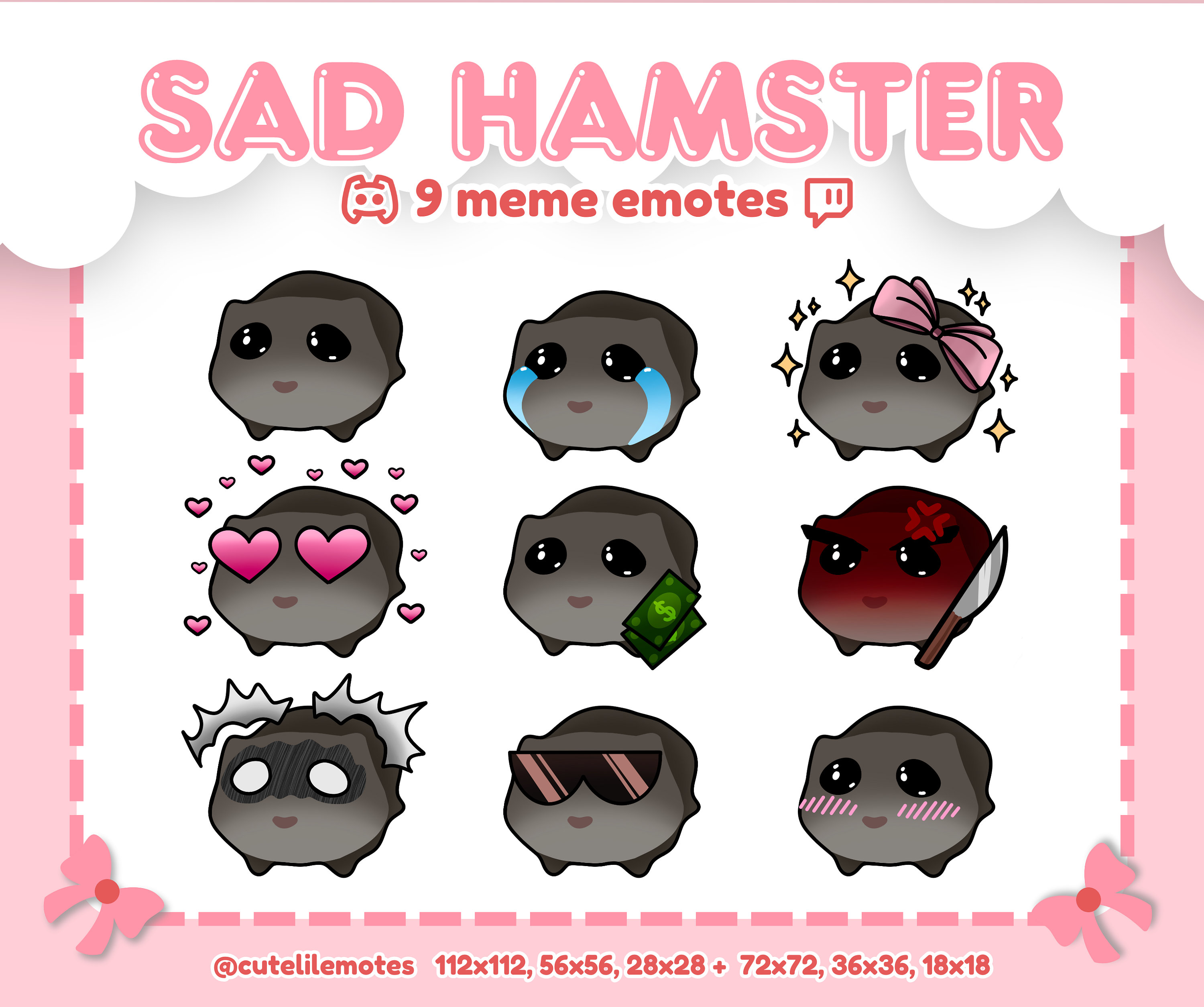 SAD HAMSTER MEME 9 Emote Bundle for Twitch Discord Youtube Stream ...