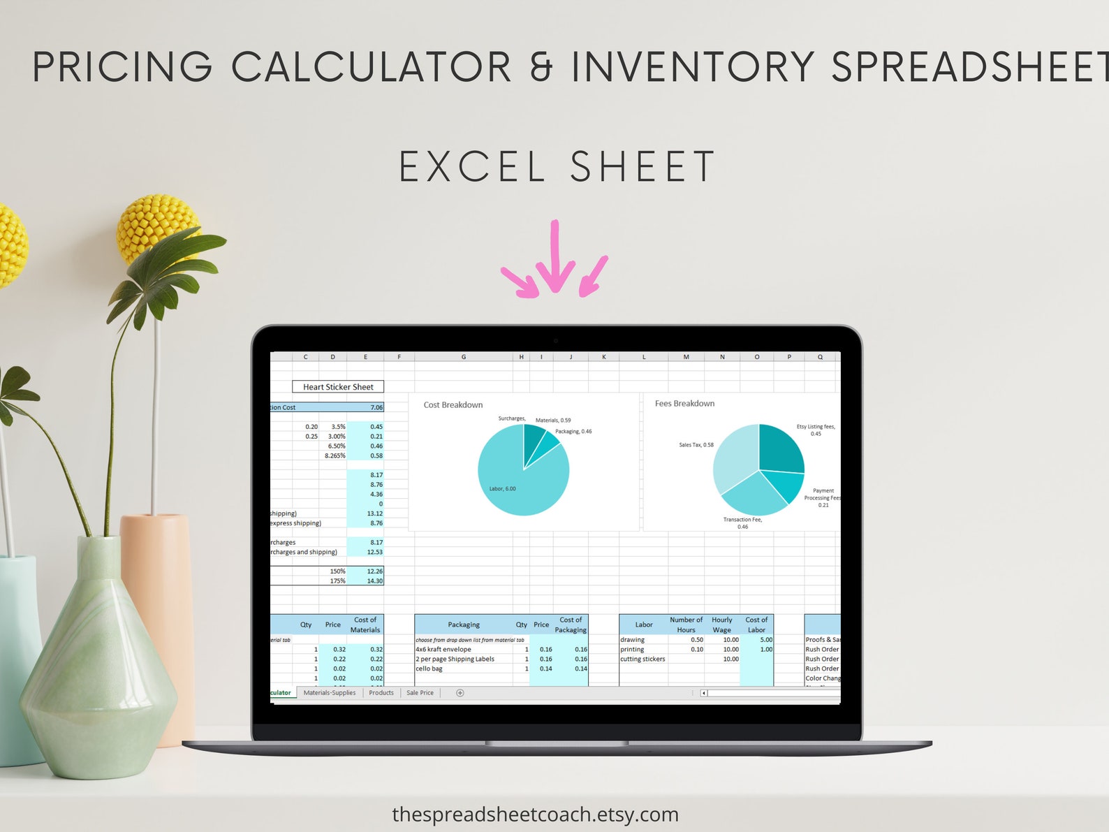 Excel Spreadsheet for Small Business: Pricing Calculator & Inventory ...