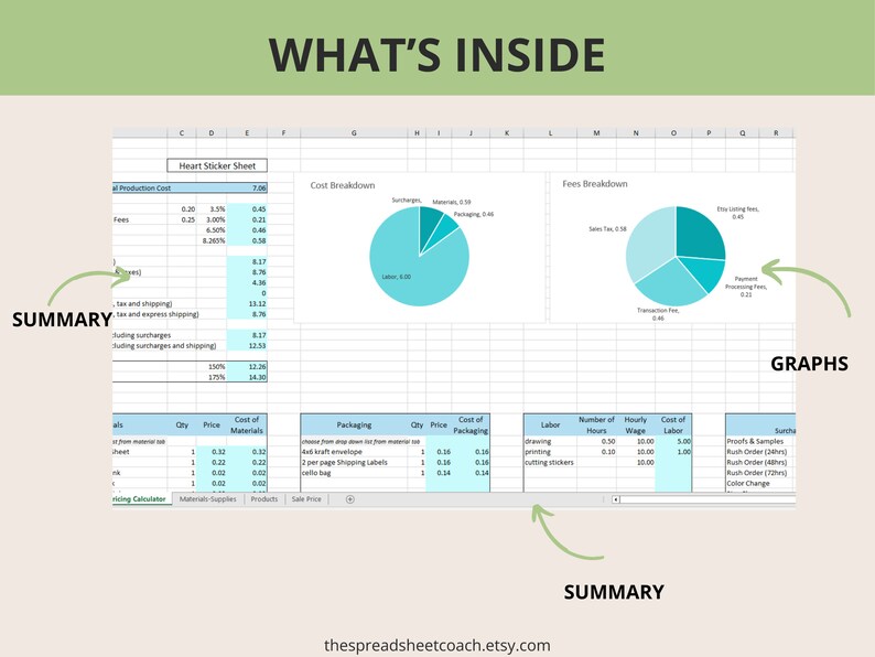 Excel Spreadsheet for Small Business: Pricing Calculator & Inventory ...