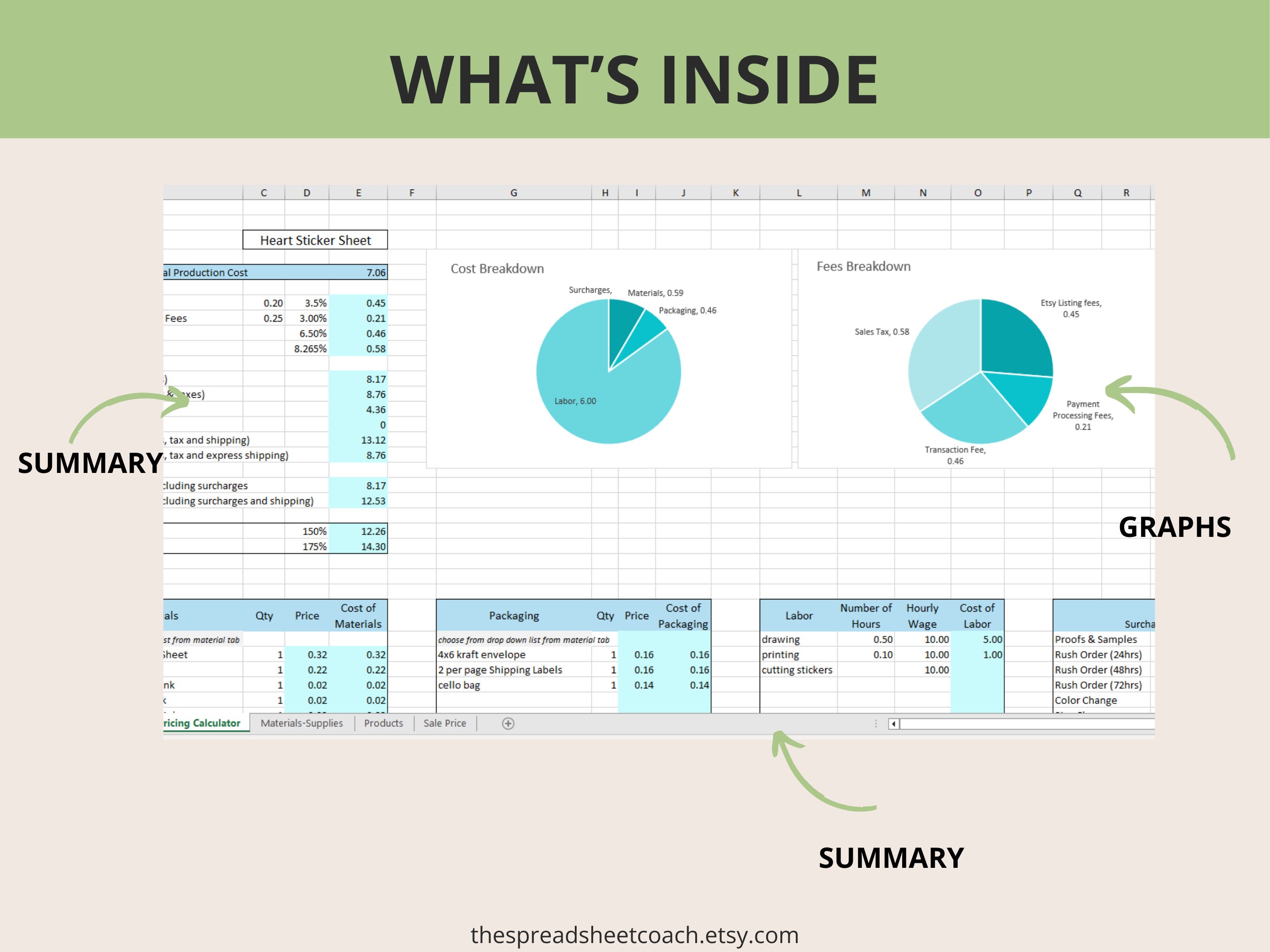 Excel Spreadsheet for Small Business: Pricing Calculator & Inventory ...