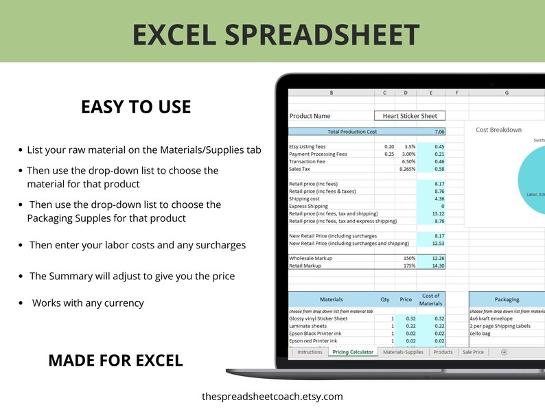 Excel Spreadsheet for Small Business: Pricing Calculator & Inventory ...