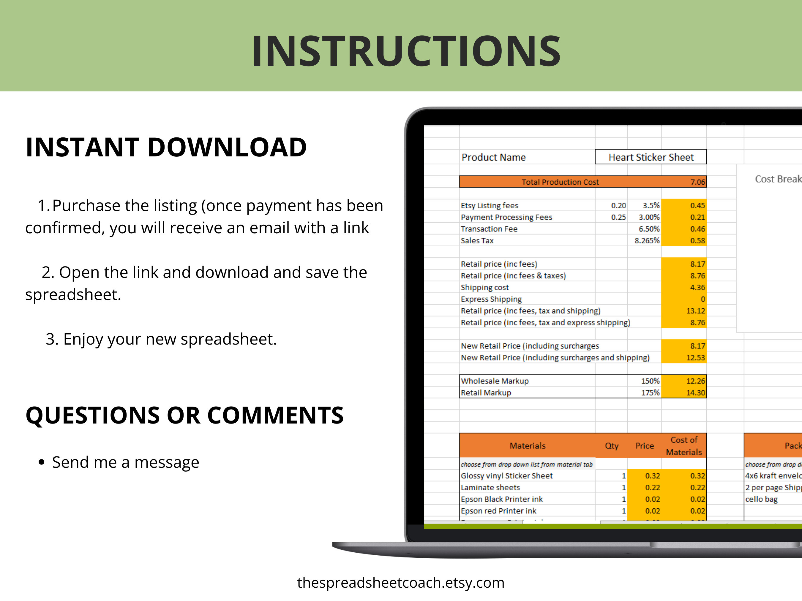 Small Business Pricing Calculator & Inventory Tracker Excel Spreadsheet ...