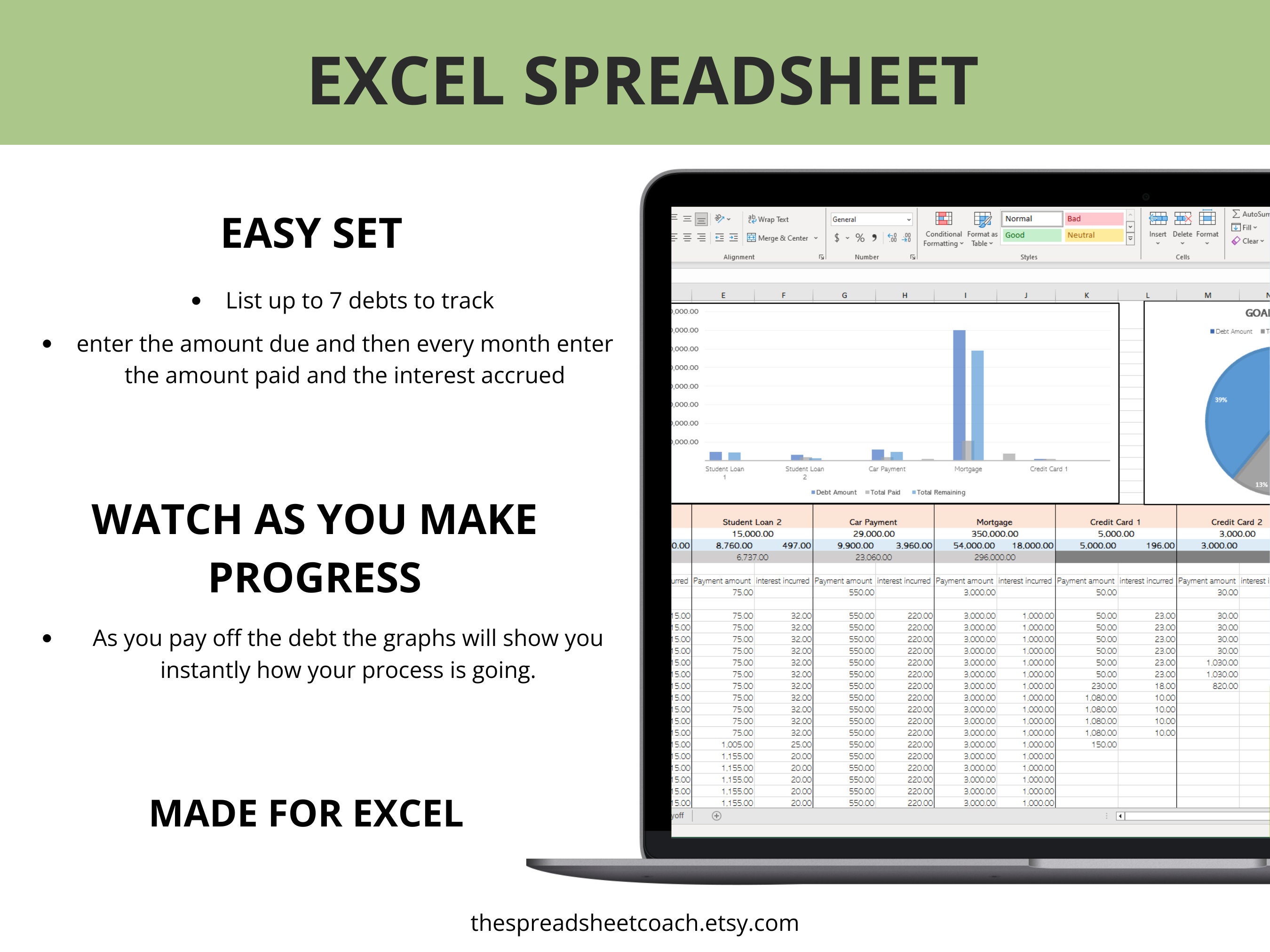 Debt-free Journey Tracker: Excel Spreadsheet for Paying off Debt - Etsy