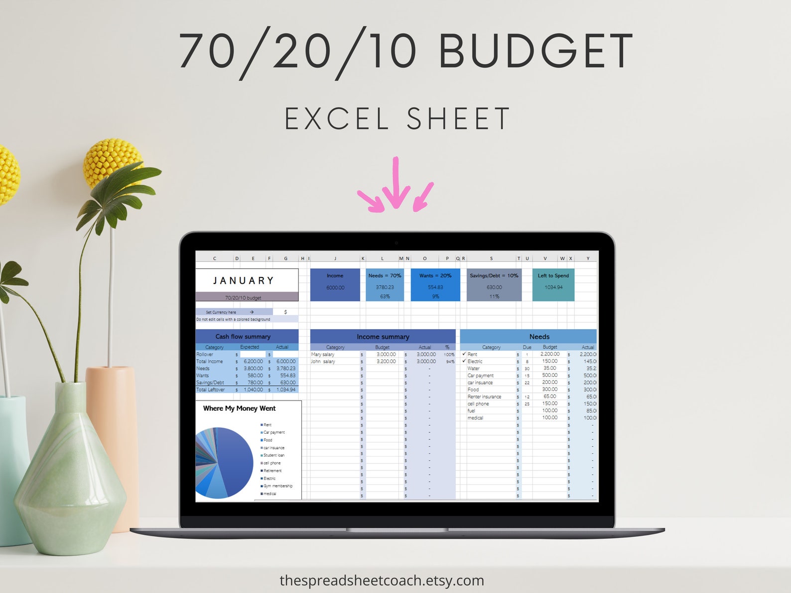 Personal Finance Spreadsheet - Budget Excel Planner With 70/20/10 Rule ...