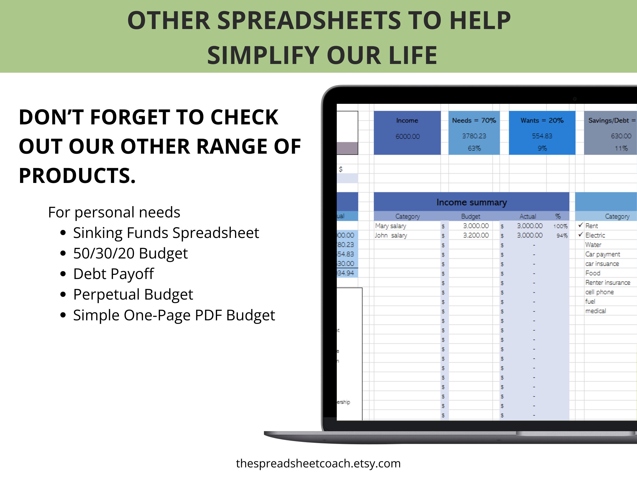 Personal Finance Spreadsheet - Budget Excel Planner With 70/20/10 Rule ...