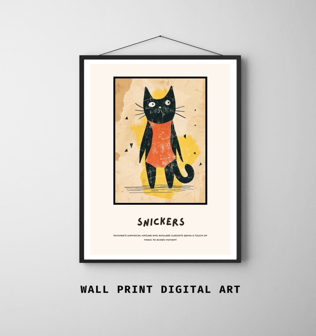 Snickers Cat Poster, Animal, Cat, Digital Art Print, Wall Art, Digital ...