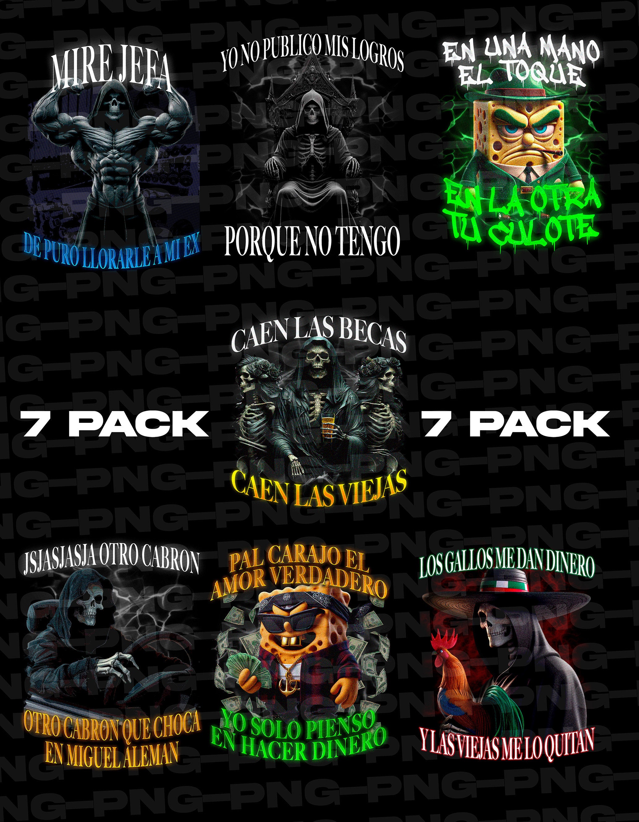 Calacas Chidas Pack, PNG, DTF, Halftones, 7 Designs - Etsy