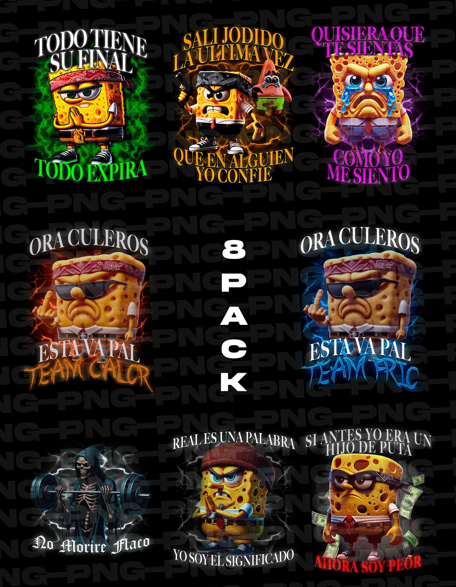 Spongebob Cholo PNG, DTF, Halftones, 8 PACK of Designs - Etsy