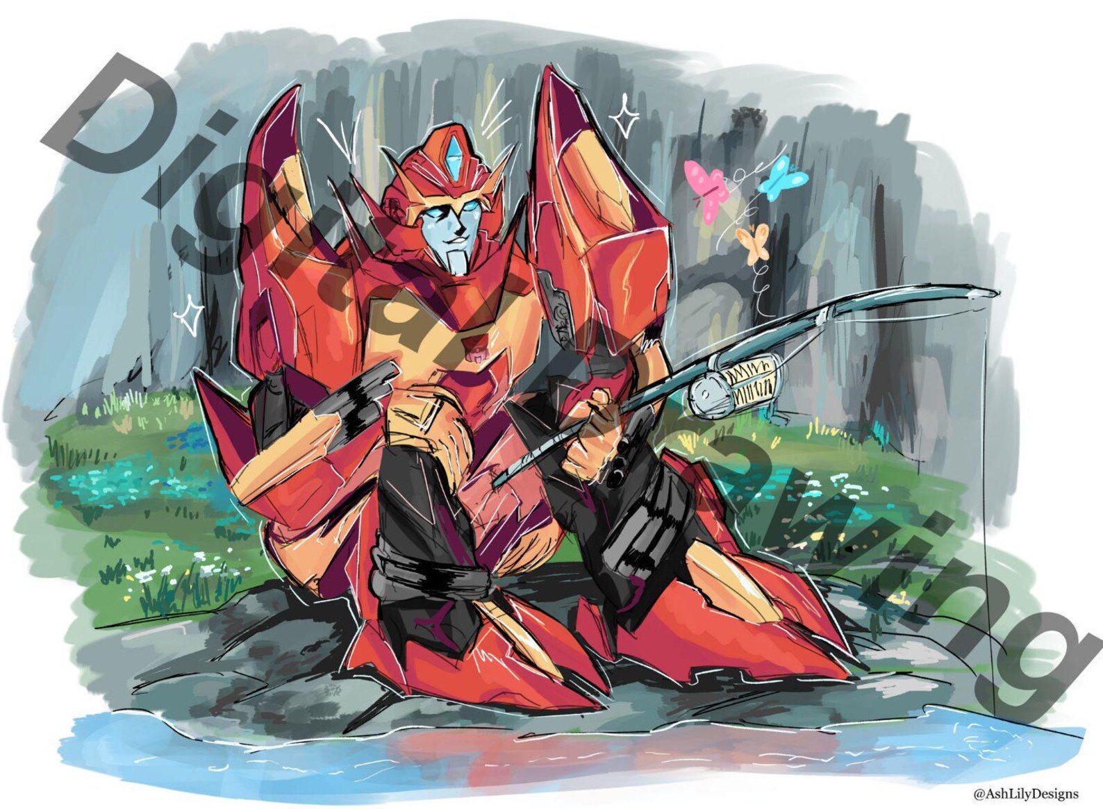 Transformers MTMTE Inspired Art Print - Rodimus Fishing - Etsy