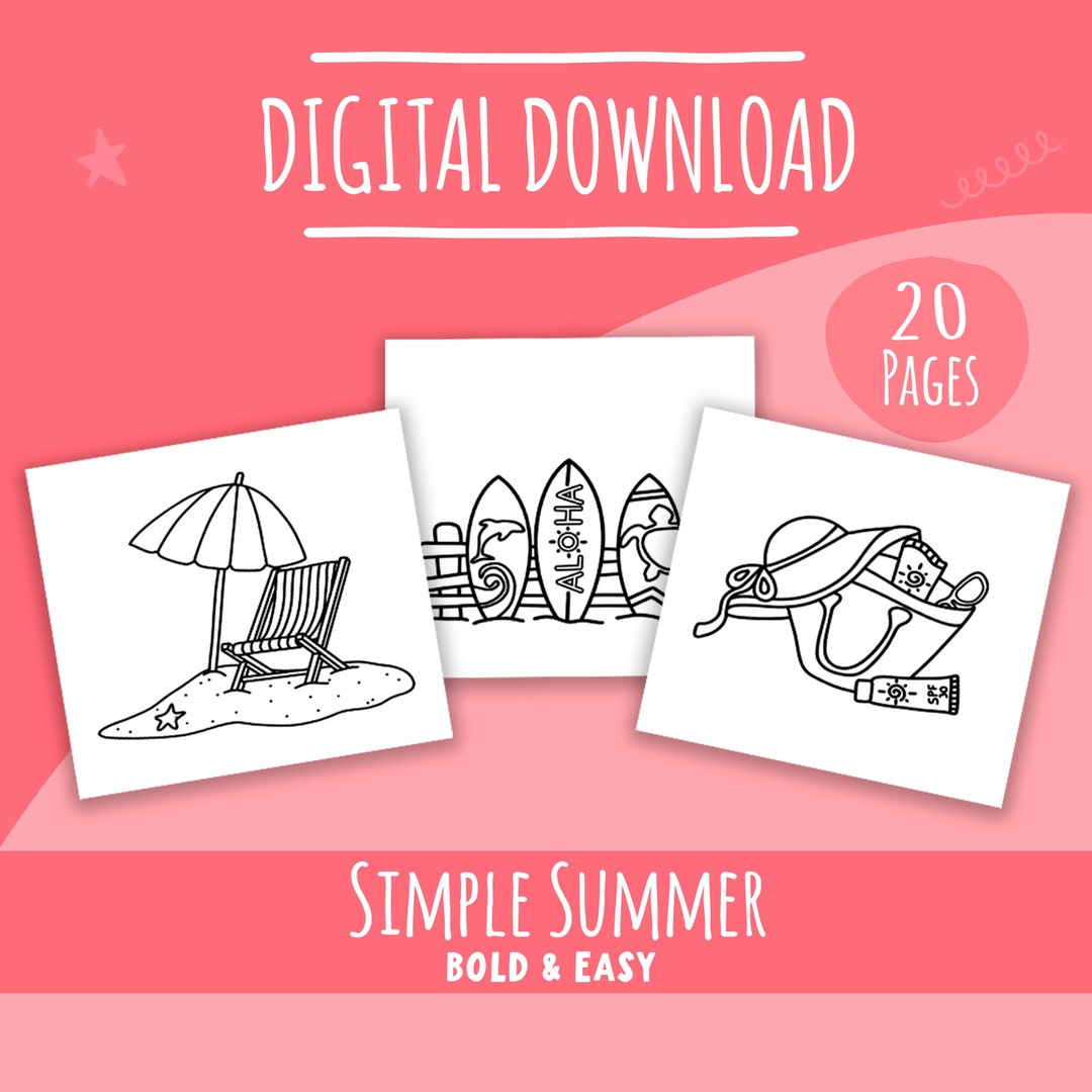 Simple Coloring Pages Summer Edition Pack 1 DIGITAL DOWNLOAD Bold ...