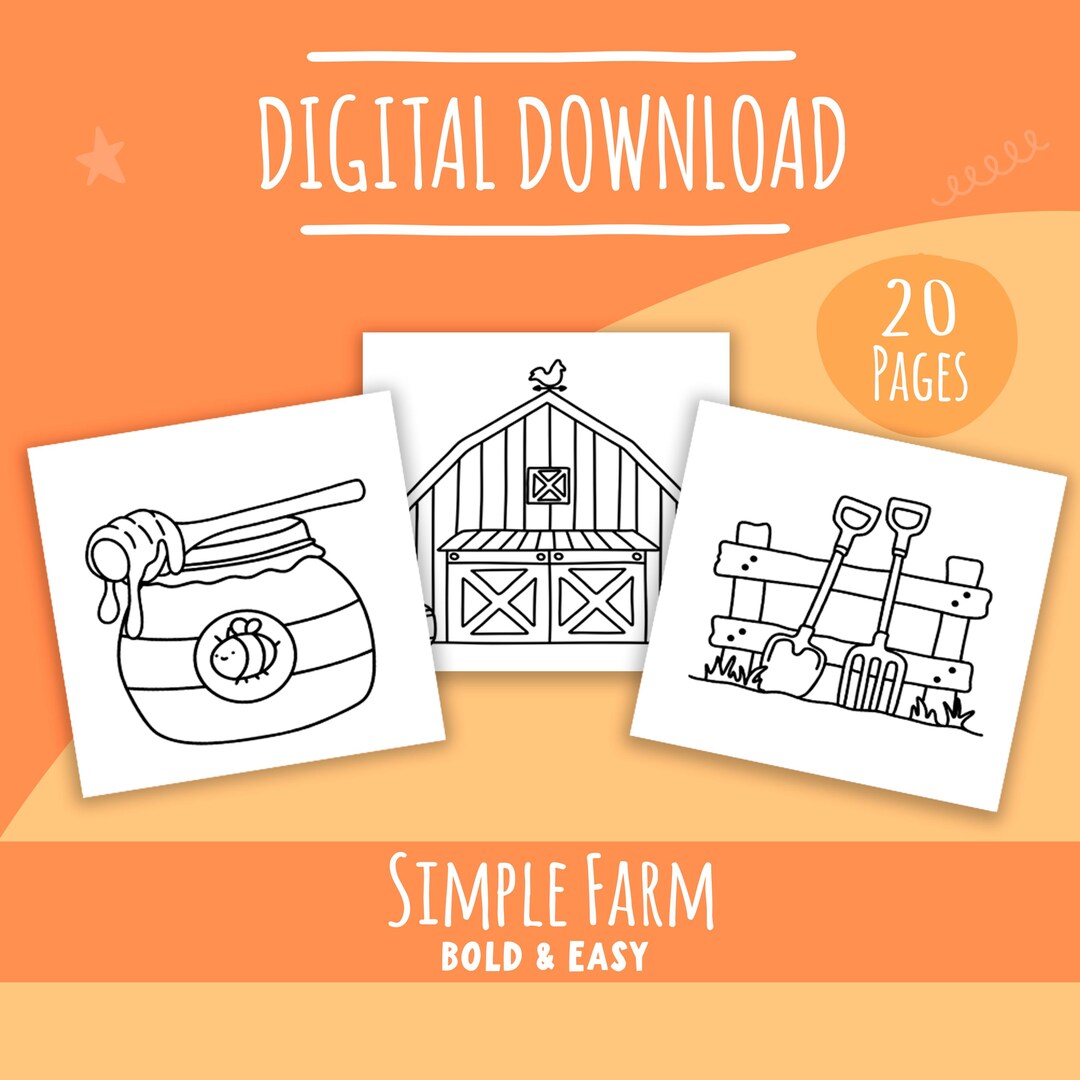 Simple Coloring Pages Farm Edition Pack 1 DIGITAL DOWNLOAD Bold & Easy ...