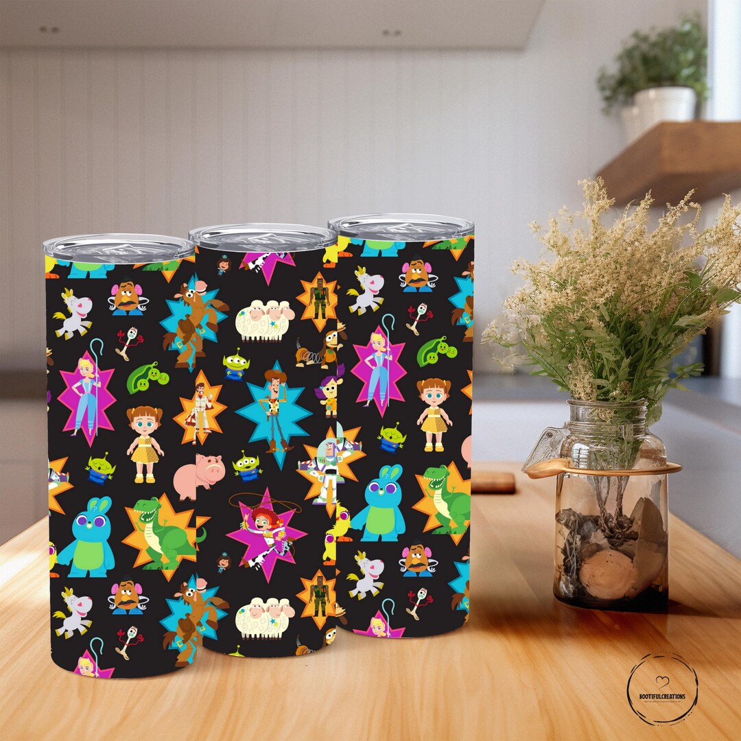 Animated Toy Pattern Tumbler, 20oz Skinny Tumbler, Playful Toy Design ...