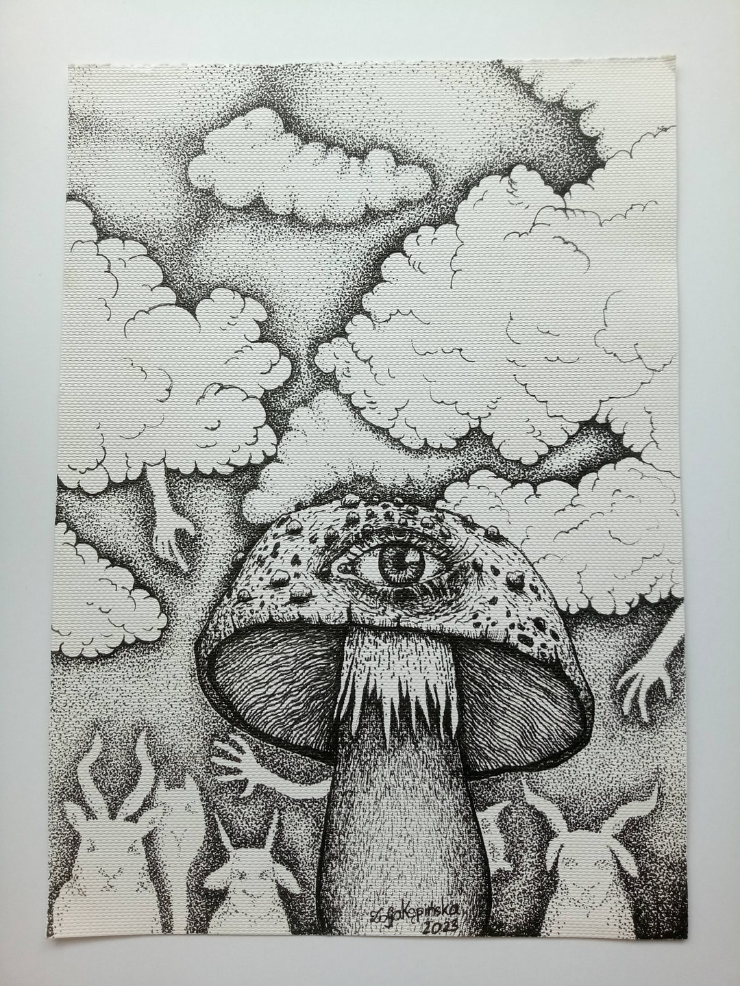 Original Drawing With Magic Mushroom and Ghosts - Etsy