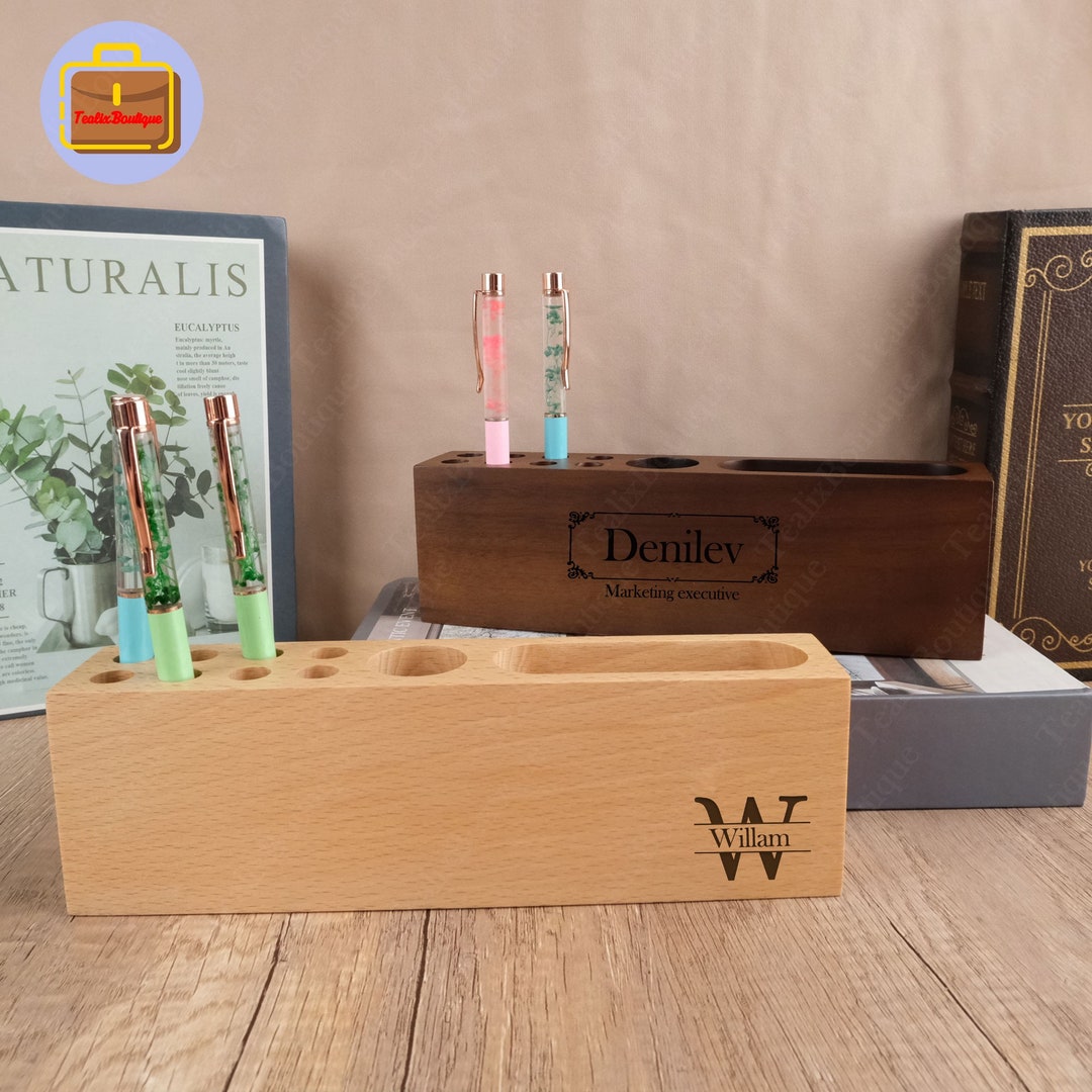 Personalized Wooden Pen Holder, Custom Name Pen Holder, Wooden Pen and ...