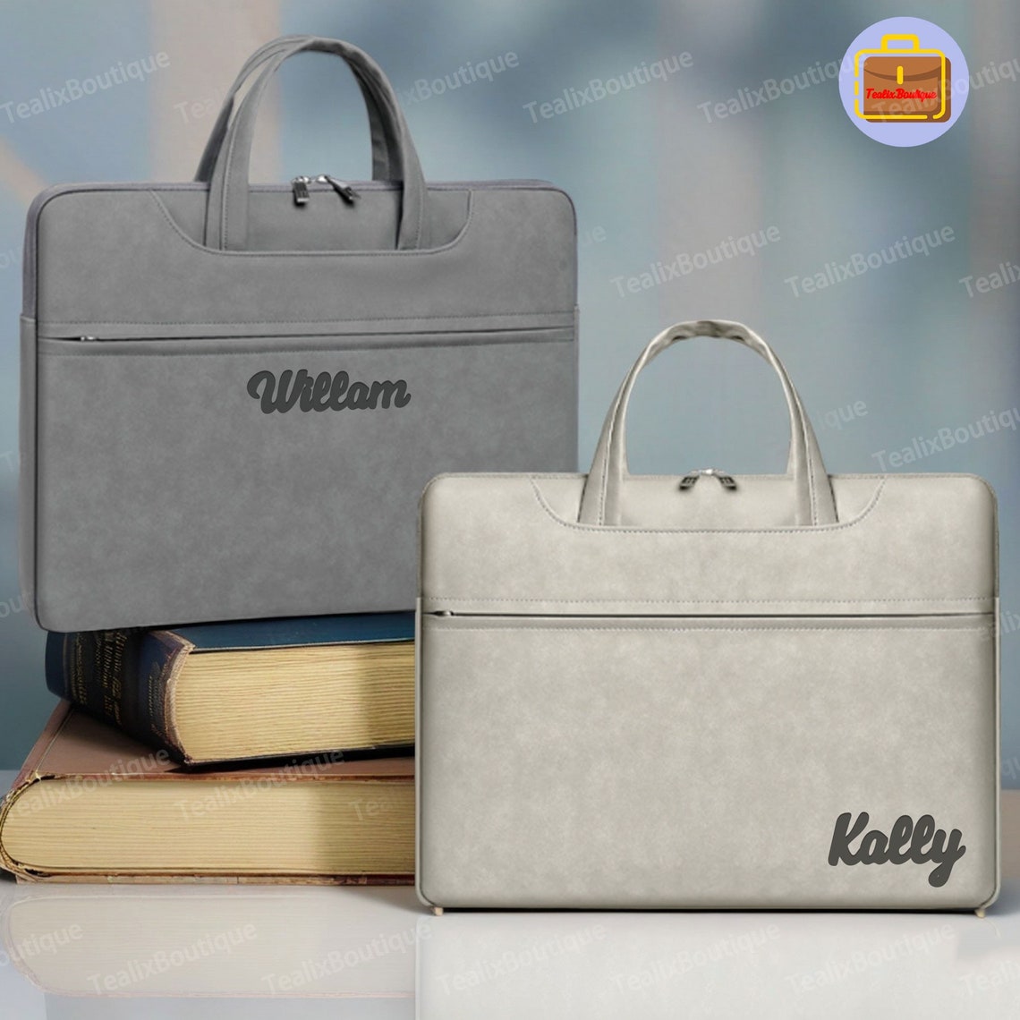 Personalized Leather Laptop Bag, Custom Name Messenger Bag Briefcase ...