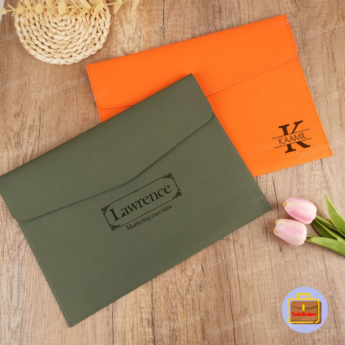 Personalized A4 Leather File Folder, Custom Travel Document Holder ...