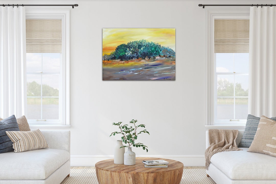 The Carob Tree Painting on Hardboard, Sicilian Landscape With Carob ...
