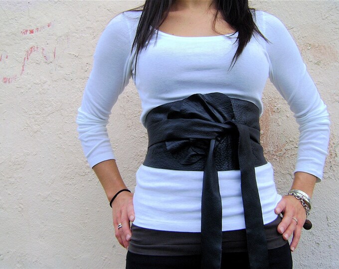 Black Leather Obi Corset Belt With Ruffles - Etsy
