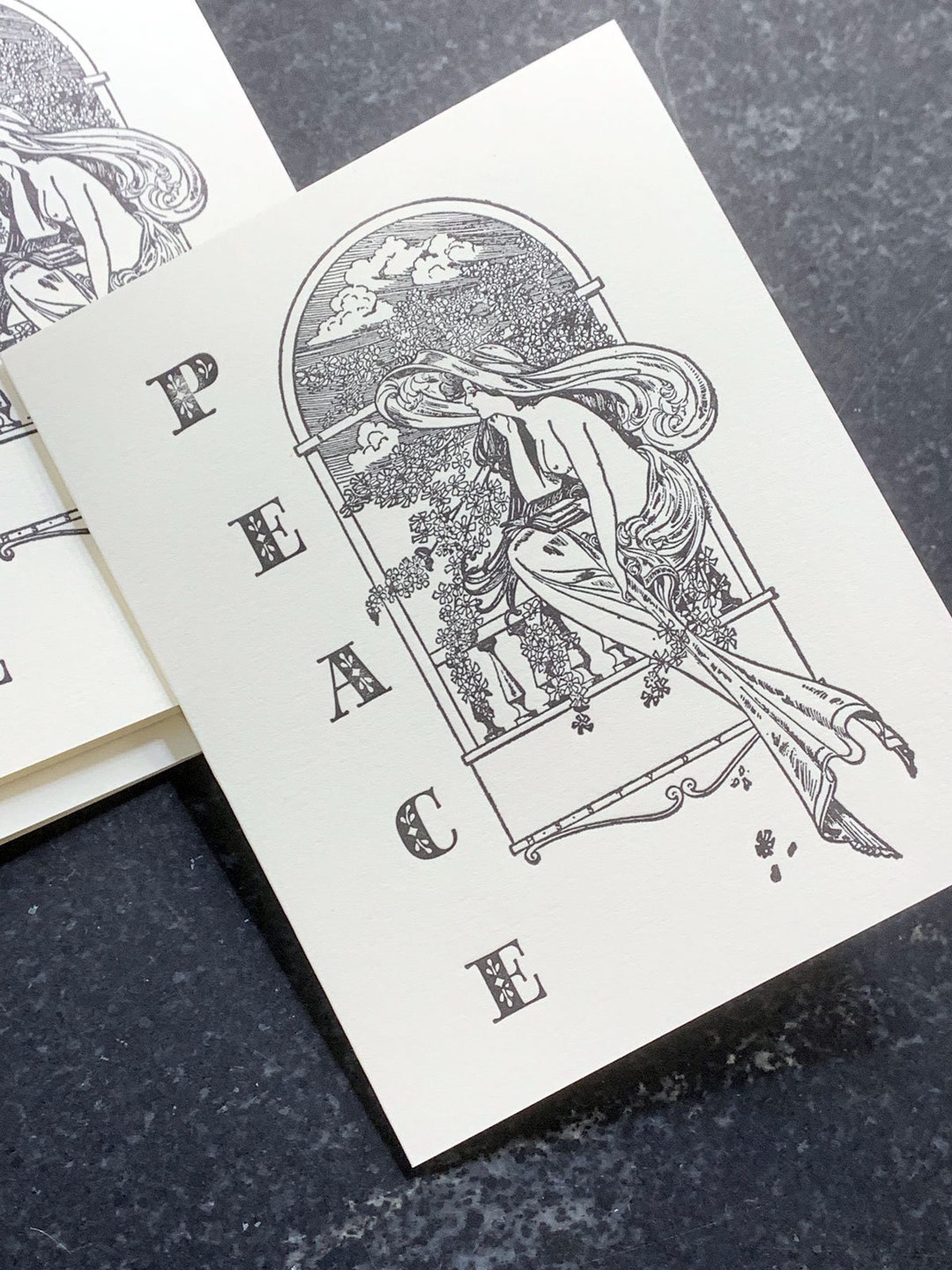 PEACE Art Deco A2 Letterpress Foldover Karte - Etsy Österreich
