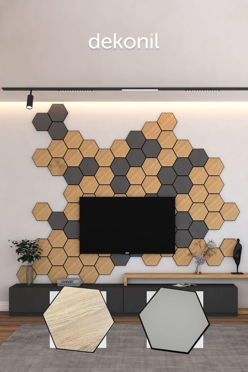 Acoustic Hexagon Wall Panel 11 Piece Wooden Wall Decor wooden Hexagon ...