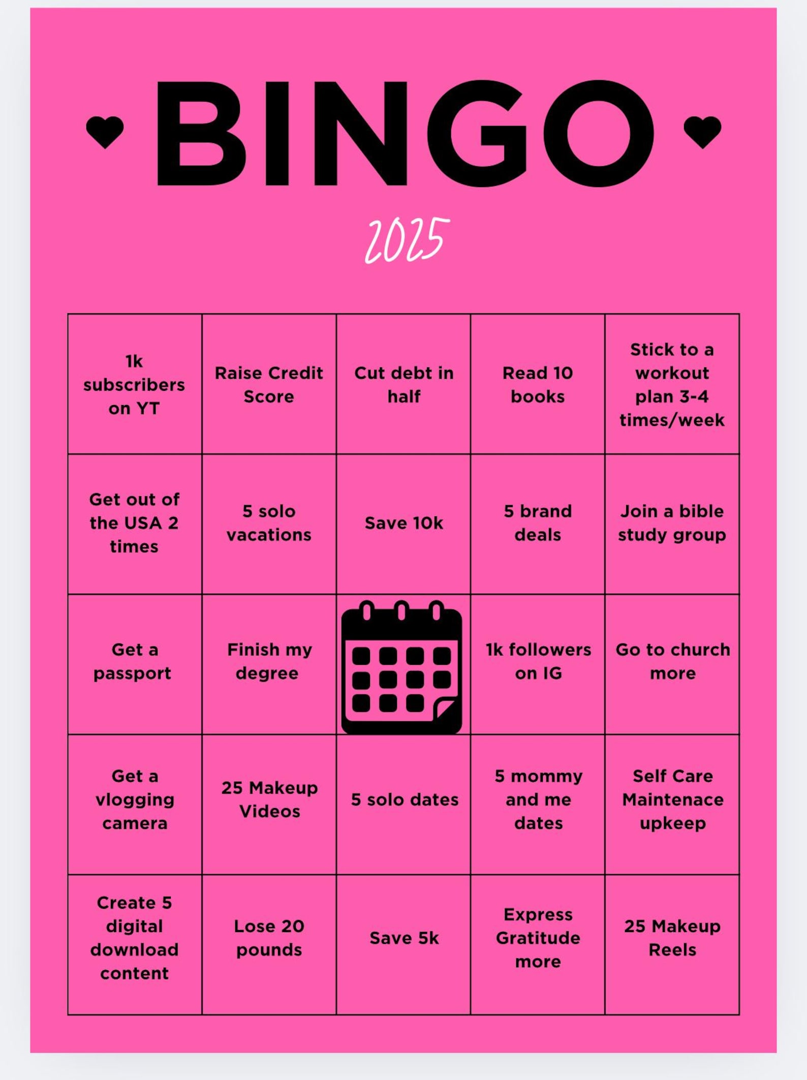2025 Vision Board Bingo Card (customizable) - Etsy