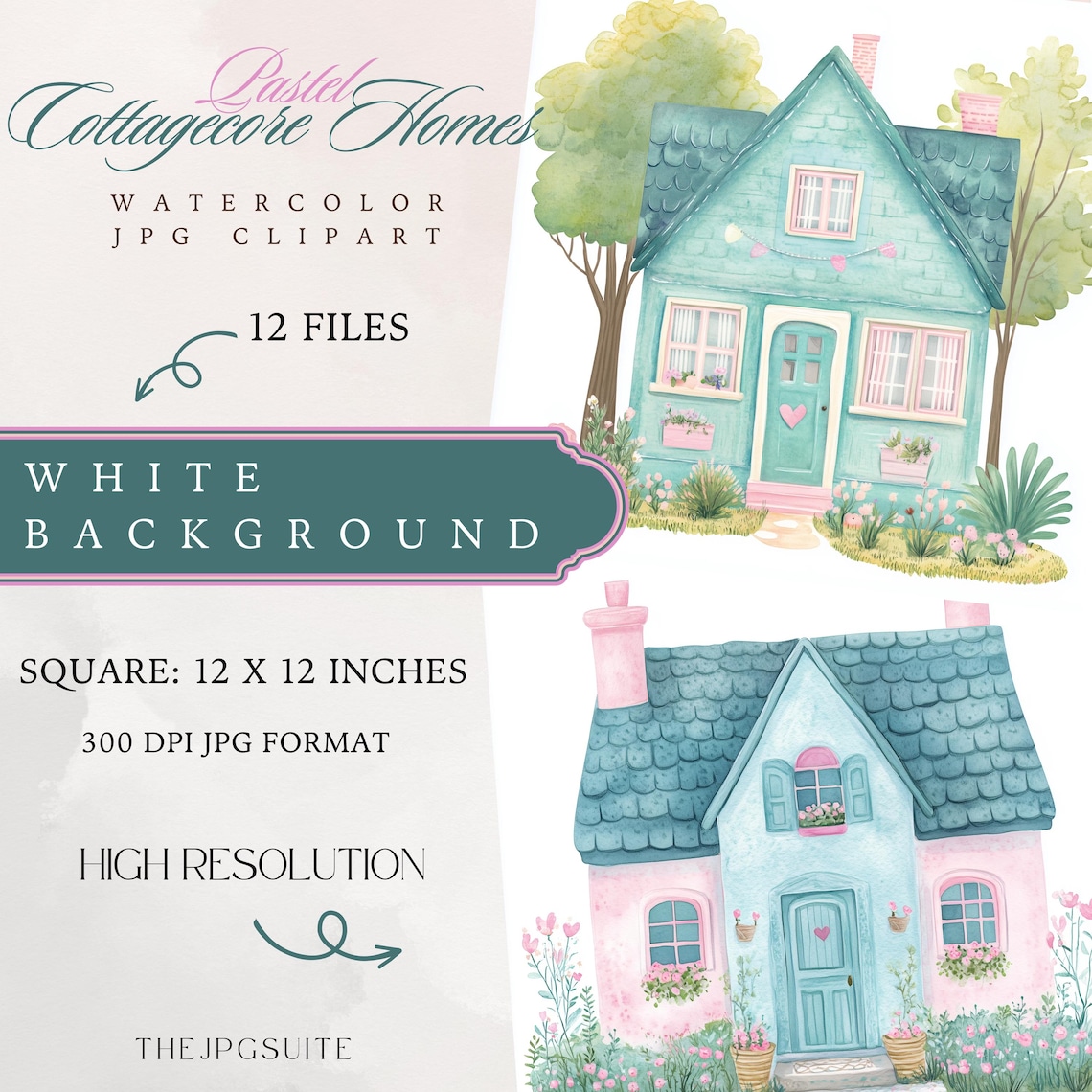 12 Pastel Cottagecore Homes JPG Clipart, Whimsical Houses JPG Printable ...