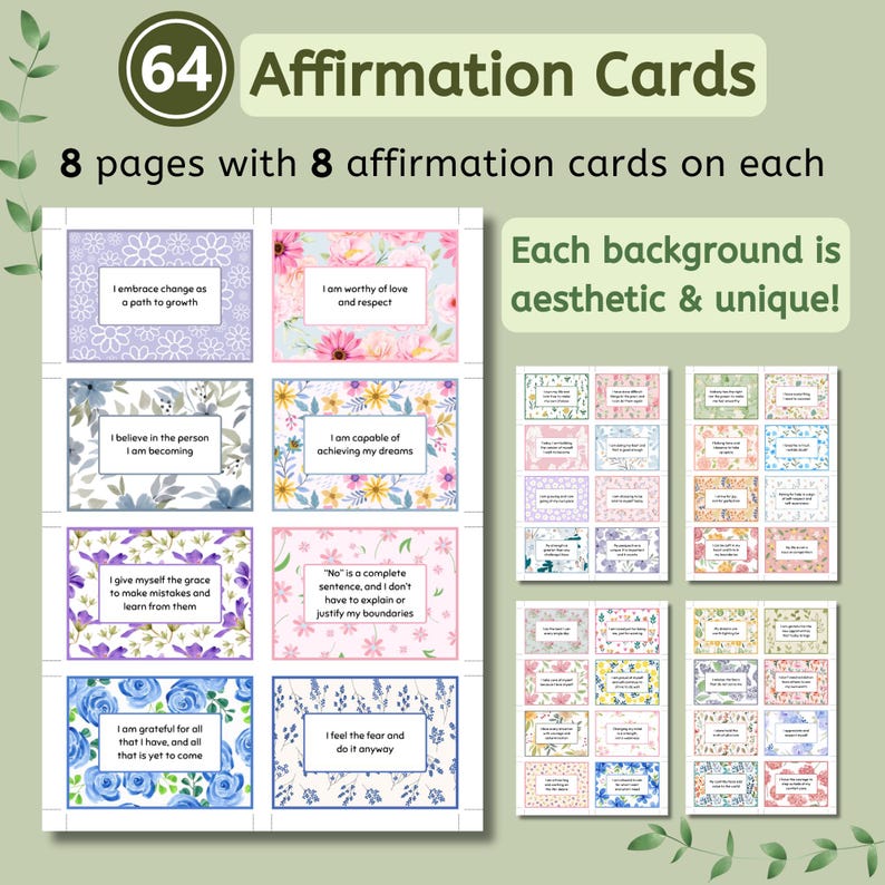 64 Affirmation Cards Printable, Cottagecore Affirmation Deck, Daily ...